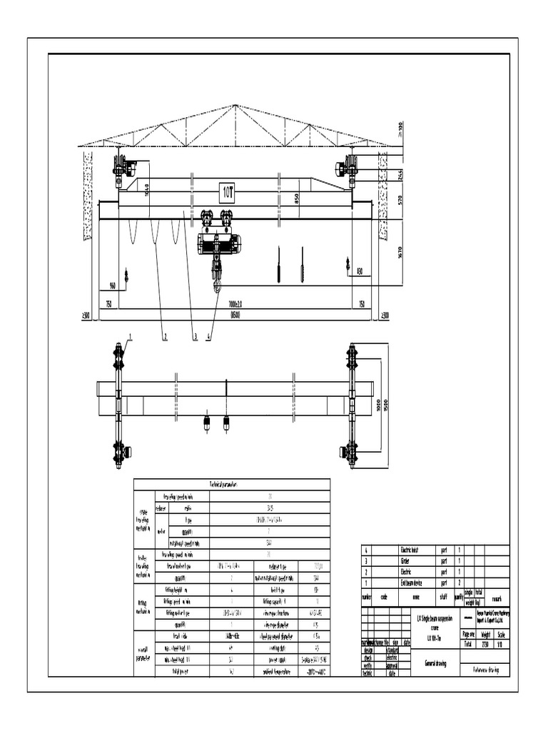 10 Ton Single Girder Electric Hoist Overhead Crane Drawing | PDF