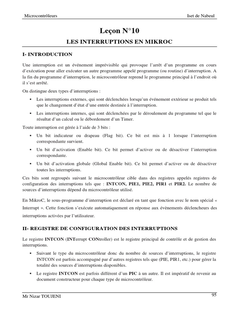 Chapitre 10 Interruptions en Mikroc | PDF | Microcontrôleur | Matériel informatique
