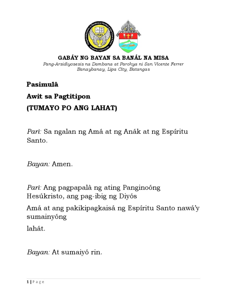 Gabay Sa Banal Na Misa | PDF
