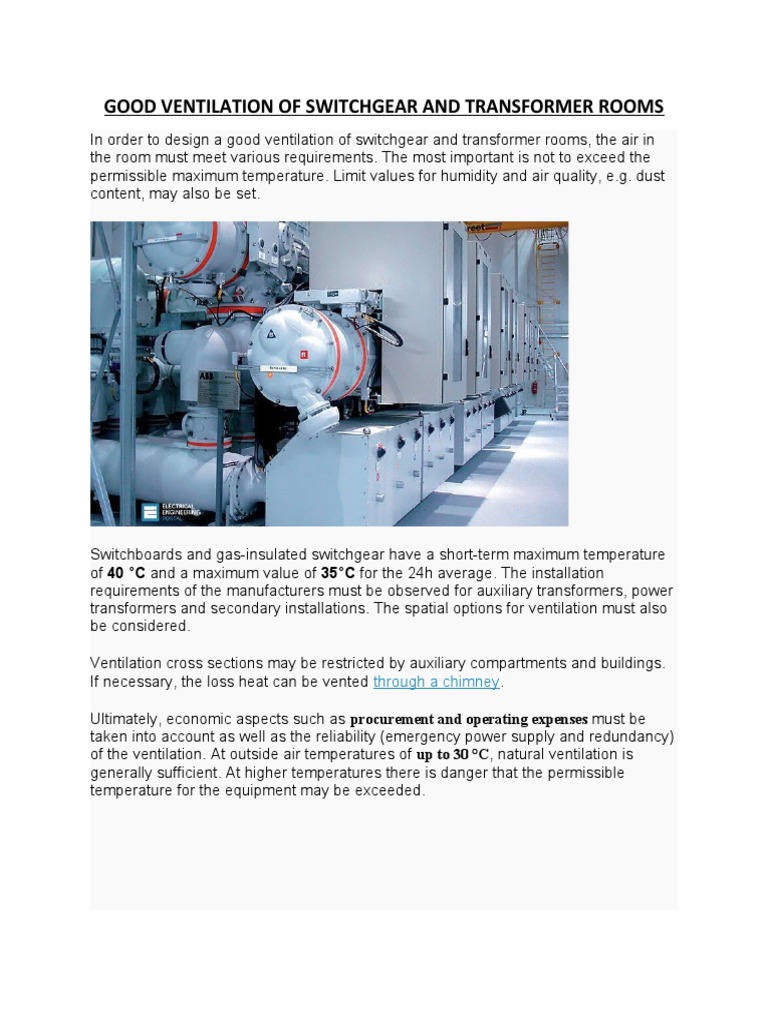Switchgear Room Ventilation Guide | PDF | Transformer | Ventilation ...