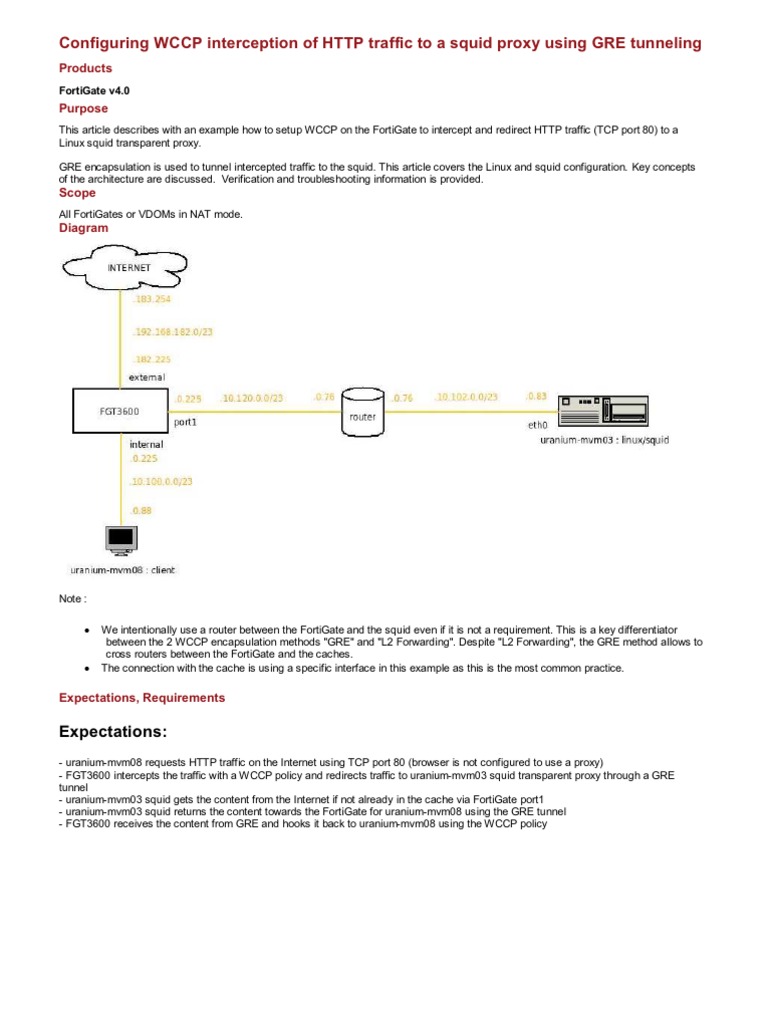 Configuring Wccp Interception Of Traffic To A Squid Proxy Using Gre Tunneling Pdf Proxy