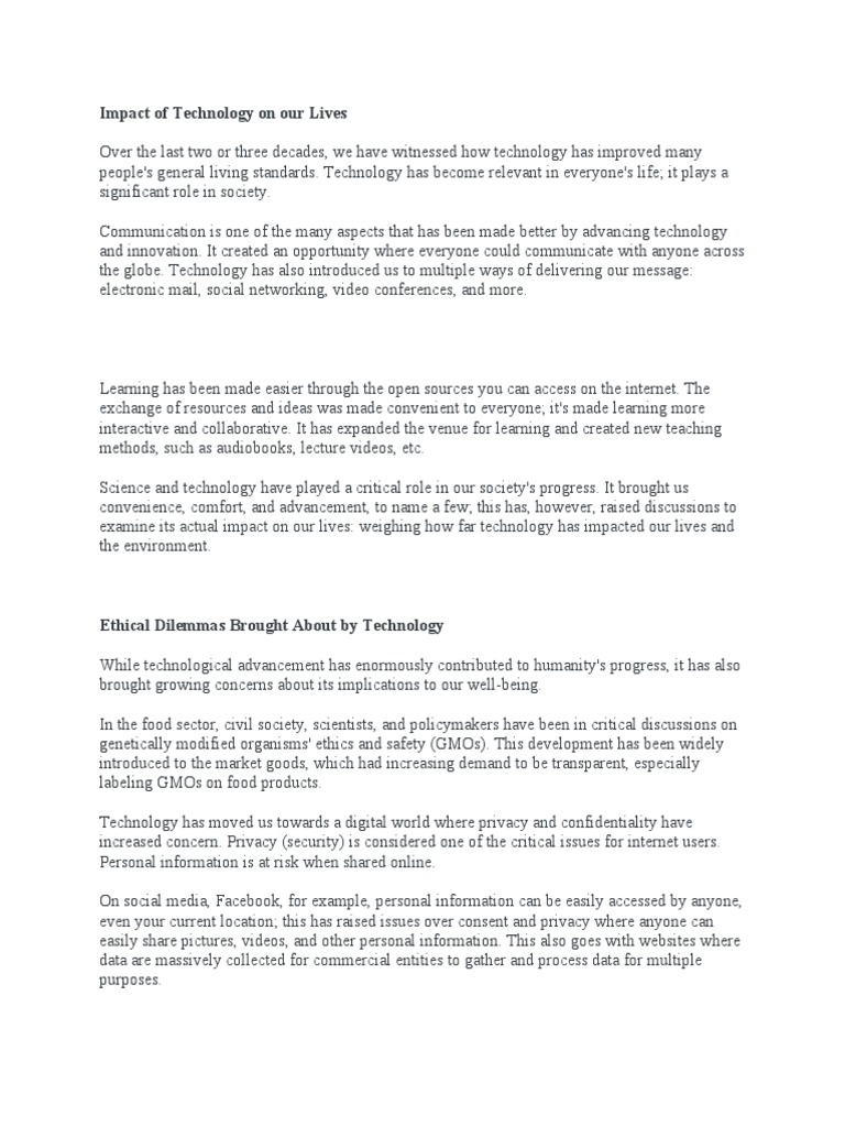 Impact of Technology On Our Lives | PDF | Privacy | Innovation