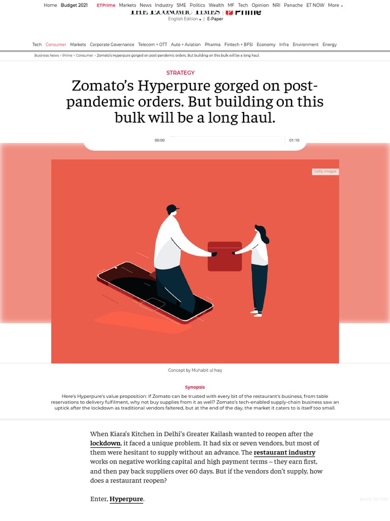 Zomato - Zomato's Hyperpure Gorged On Post-Pandemic Orders. But ...