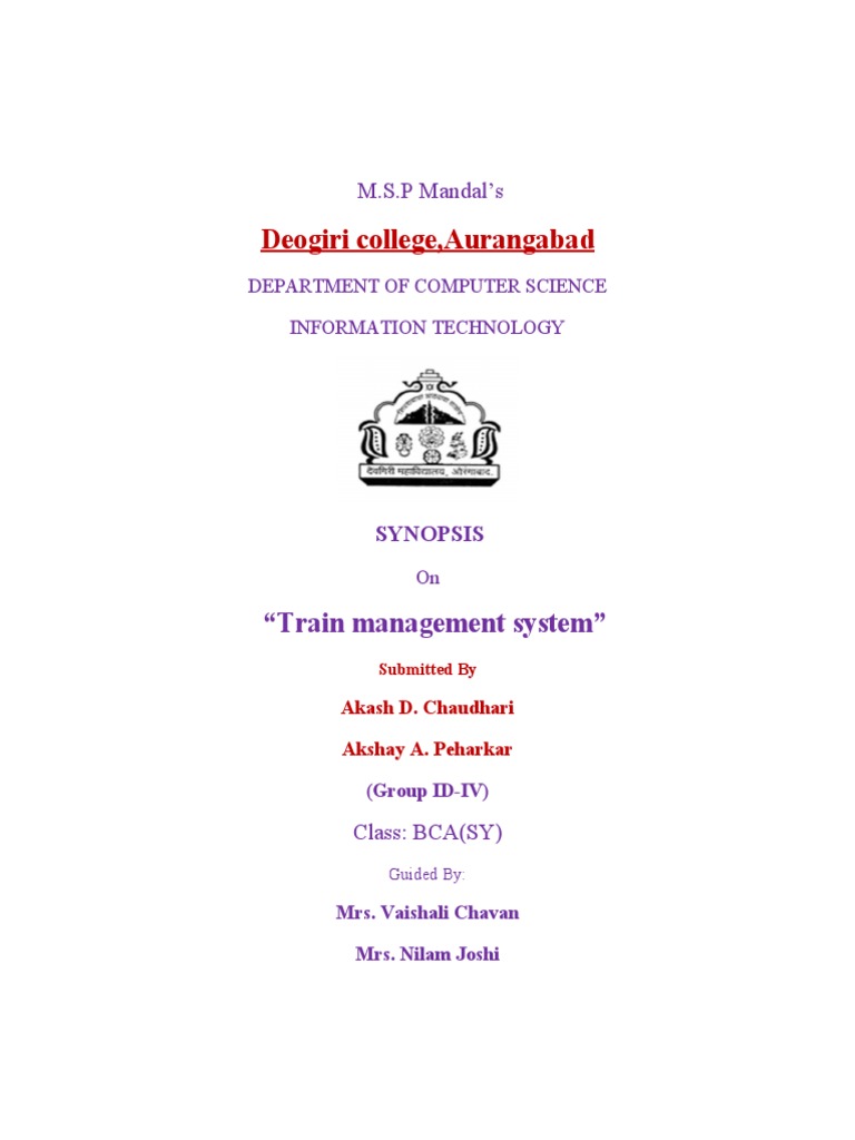 SYNOPSIS Train Management System Submitt | PDF | Html | Internet & Web