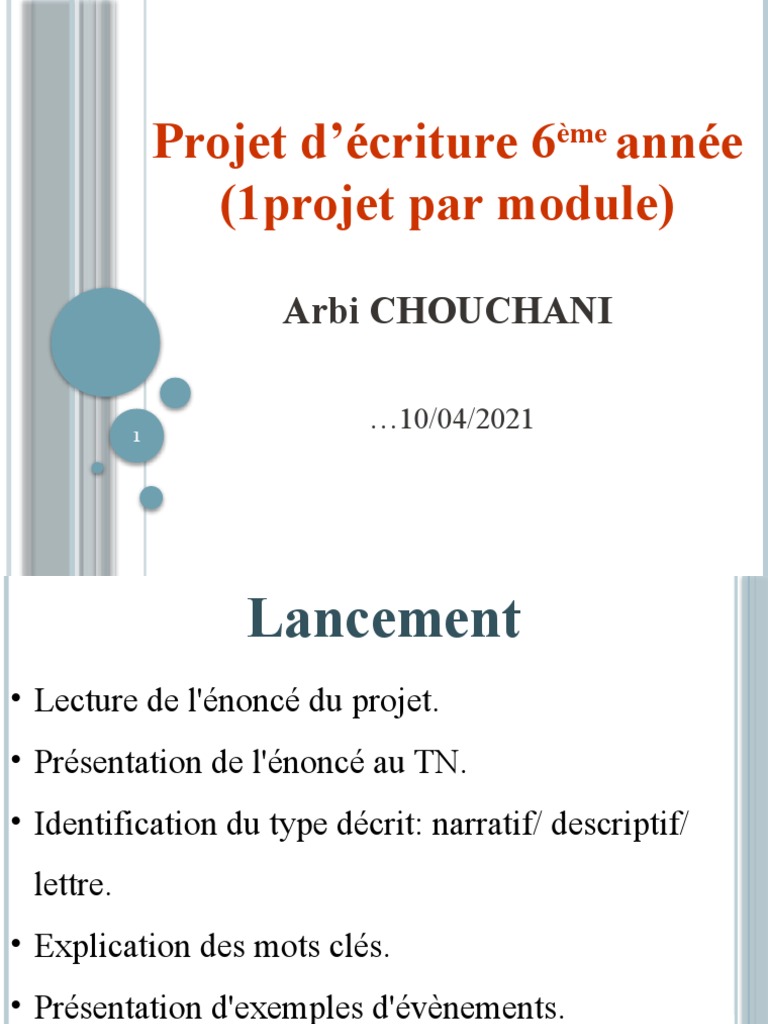Projet d'Écriture 6ème Année | PDF | Cognition
