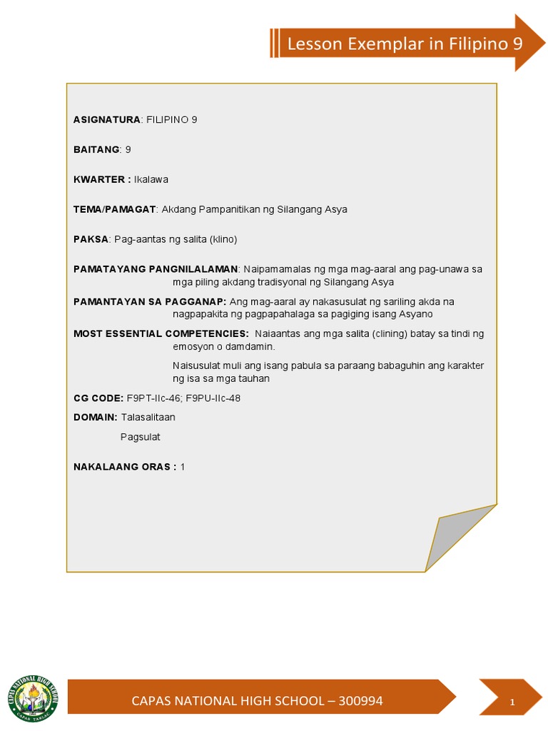 LESSON EXEMPLAR Filipino 2.2 34 | PDF