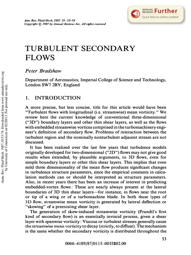 Turbulent Secondary Flows: Peter Bradshaw | PDF | Boundary Layer | Fluid Dynamics