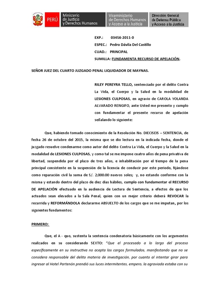 Apelación - LESIONES CULPOSAS | PDF | Derecho penal | Sentencia (ley)