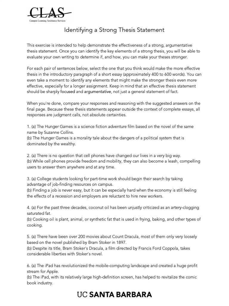 Identifying A Strong Thesis Statement | PDF | Thesis | Essays
