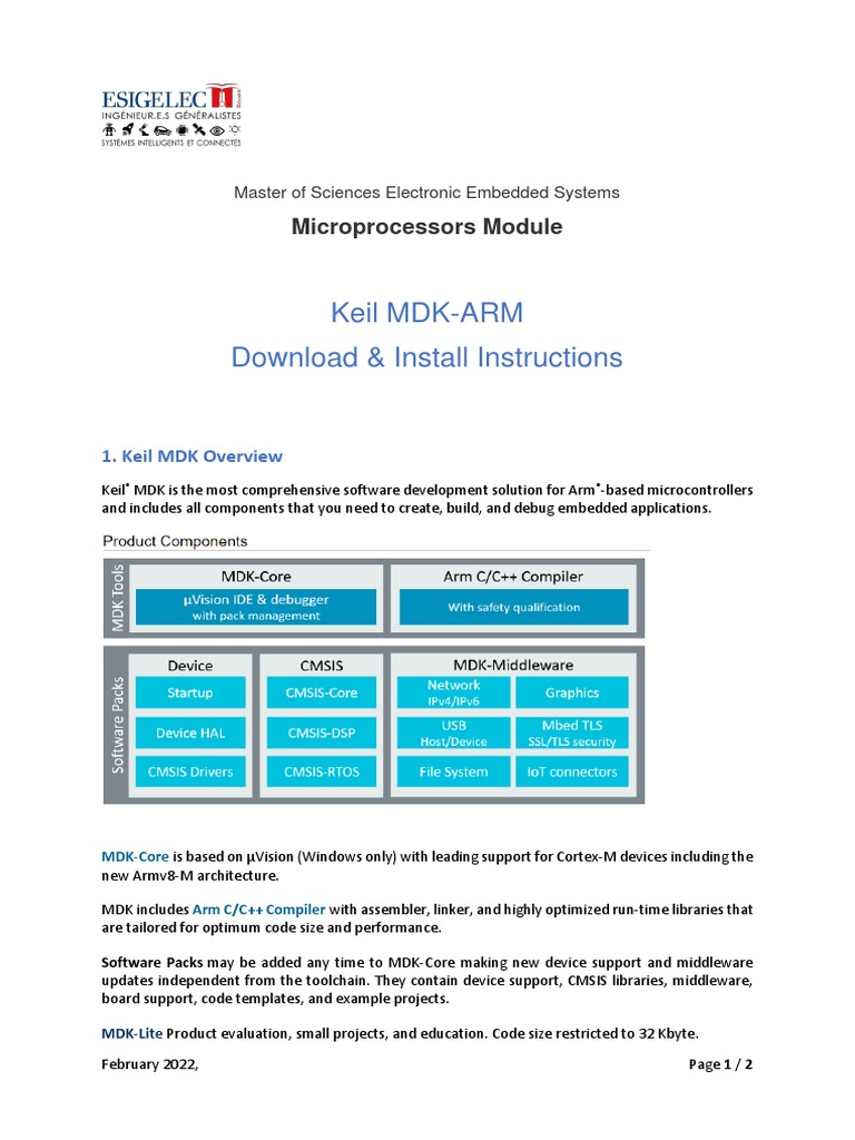 Keil MDK-ARM Download & Install Instructions: Microprocessors Module | PDF