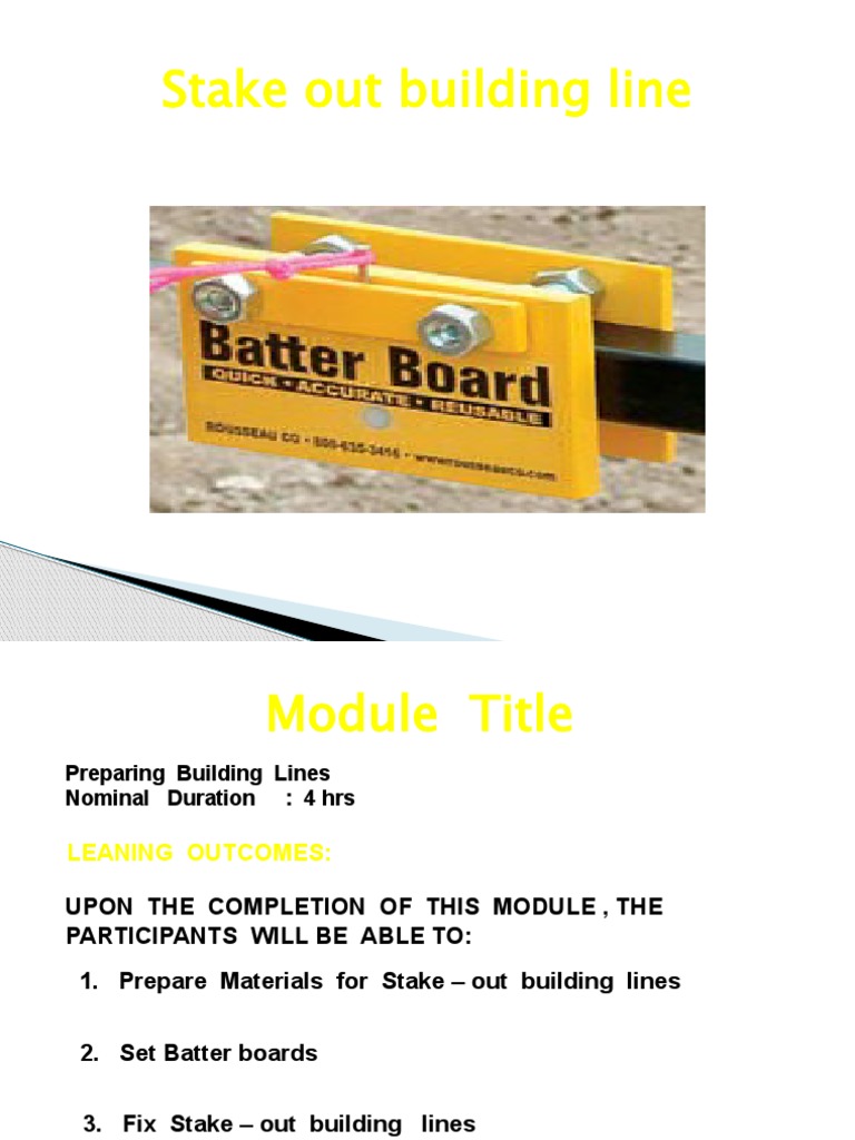 1 Stake Out Bldg. Line | PDF | Framing (Construction) | Land Lot
