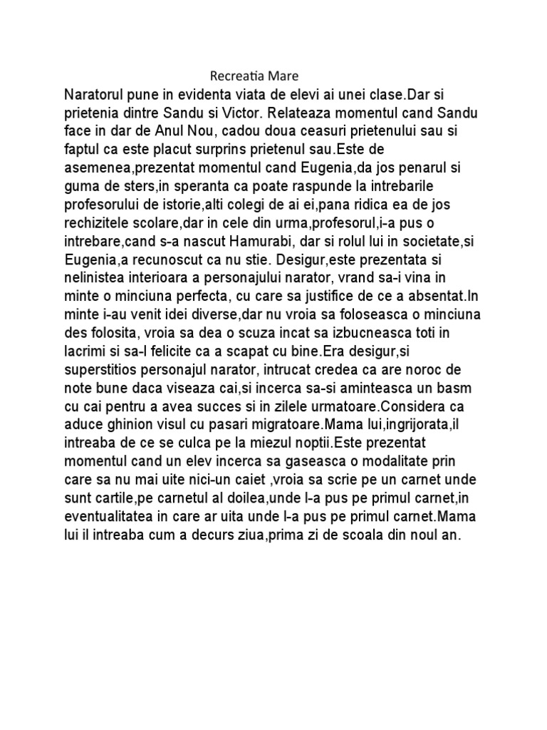 Rezumat Recreatia Mare | PDF