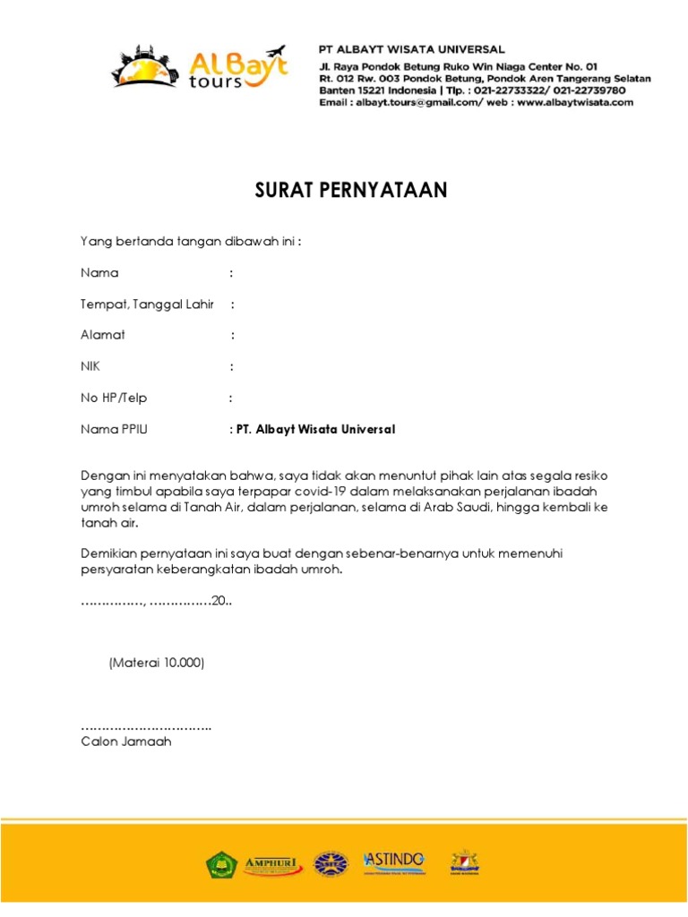 SURAT PERNYATAAN UMRAH NEW NORMAL Print | PDF