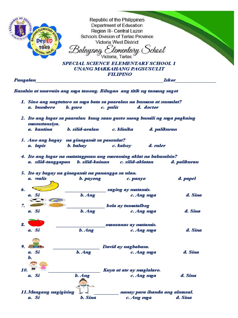 1st Periodical Test in Filipino | PDF