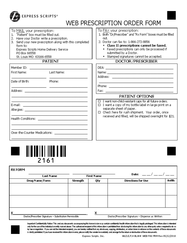 Express Scripts Prescription Order Form | PDF | Medical Prescription ...