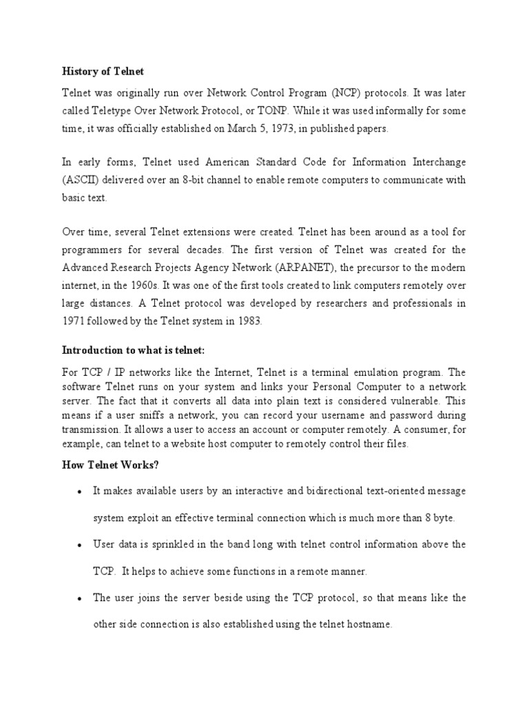 History of Telnet | PDF | Computer Network | Port (Computer Networking)
