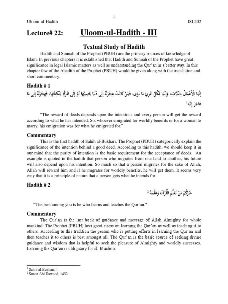 Uloom-ul-Hadith - III (Handouts) | PDF | Prophets And Messengers In Islam | Hadith