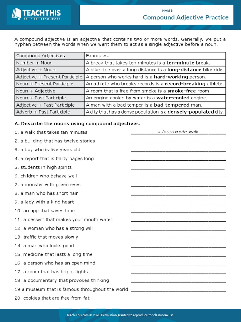 Compound Adjective Interactive Practice | PDF | Adjective | Noun