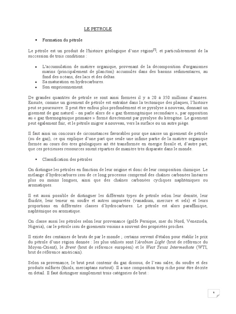 Formation et classification du pétrole | PDF | Pétrole | Gaz naturel