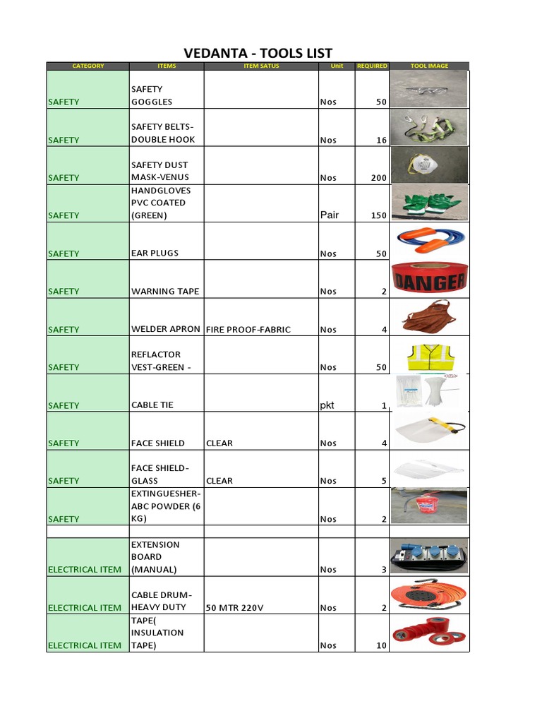 Tools List - Vedanta | PDF | Electrical Connector | Mechanical Engineering
