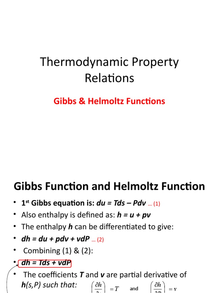 Thermodynamic Property Relations | PDF | Gibbs Free Energy | Physical ... Thermodynamic Property Relations | PDF | Gibbs Free Energy | Physical ...