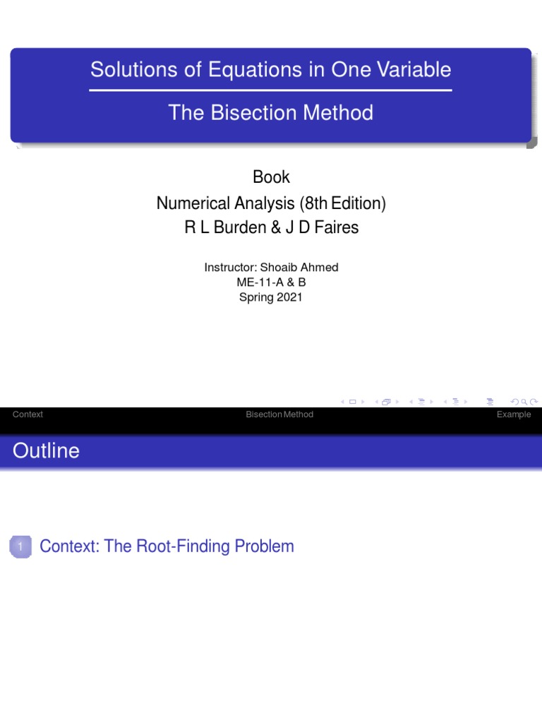 Solutions Of Equations In One Variable The Bisection Method Pdf Numerical Analysis