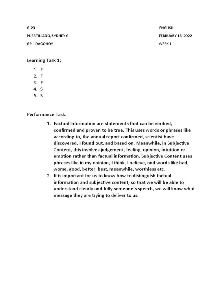 Factual Information and Subjective Content | PDF