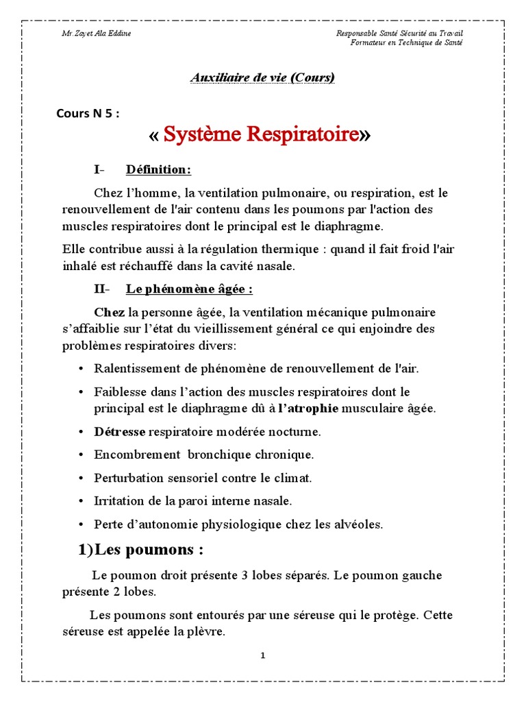 Cours 5 Système Respiratoire | PDF | Poumon | Système respiratoire