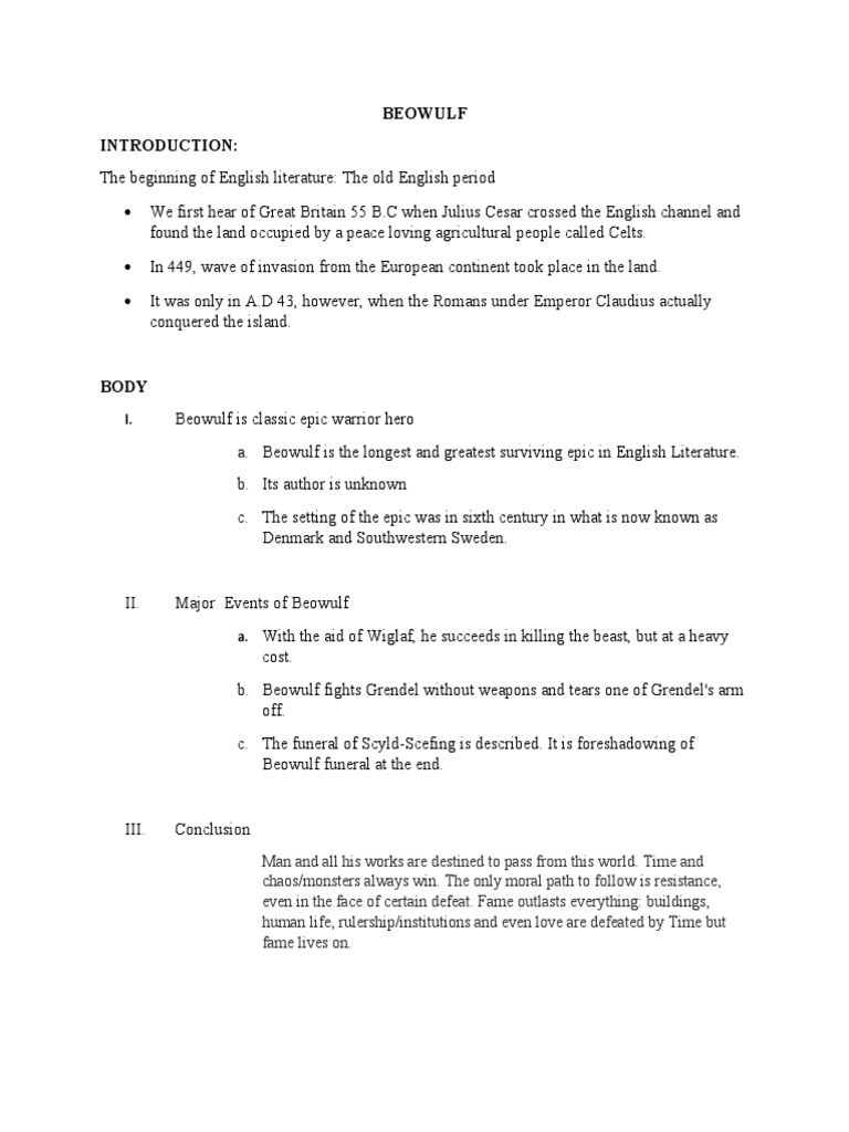 Traditional Outline | PDF | Beowulf | Knight