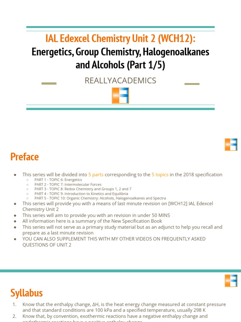 Edexcel Chemistry Unit 2 Revision: Energetics, Group Chemistry ...