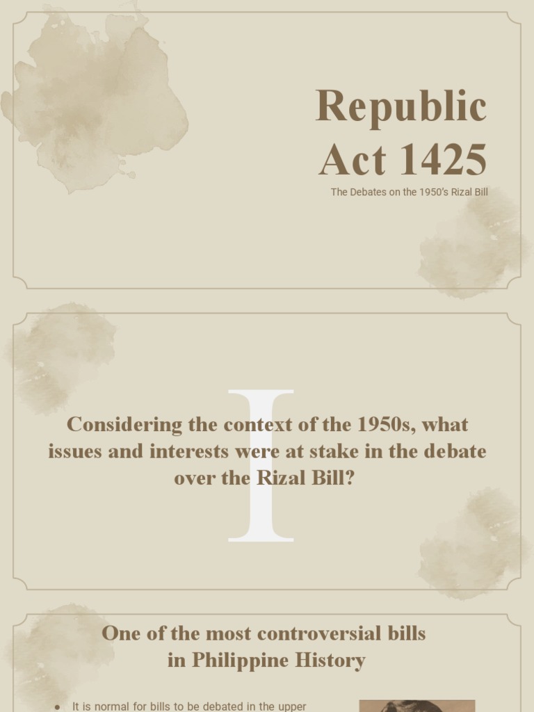 Republic Act 1425: The Debates On The 1950's Rizal Bill | PDF ...
