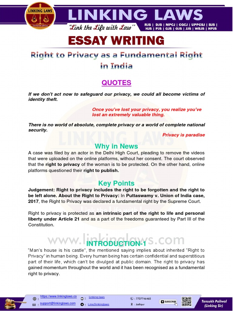 Right To Privacy In India: An Analysis Of The Fundamental Right And Its ...