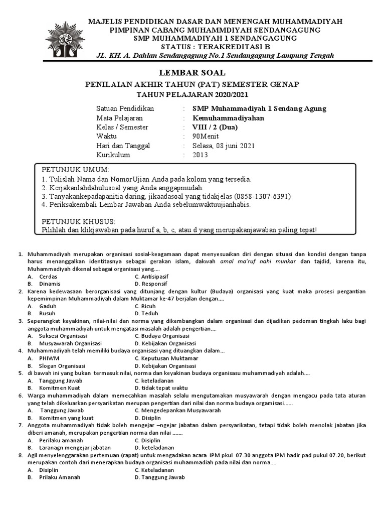 Soal Semester Genap KMD 2021 | PDF