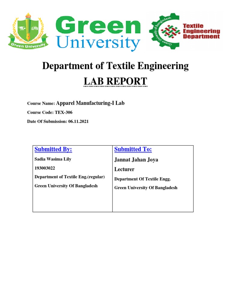 Department of Textile Engineering Lab Report: Submitted By: Submitted ...