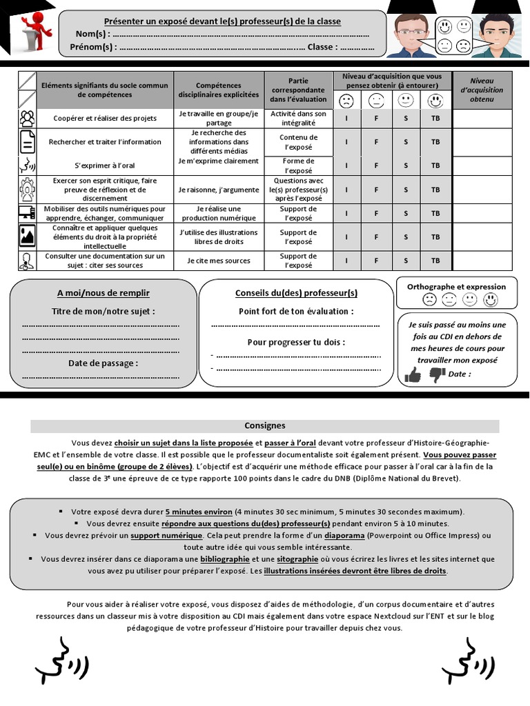 Grille Évaluation Exposé Oral | PDF | Cognition