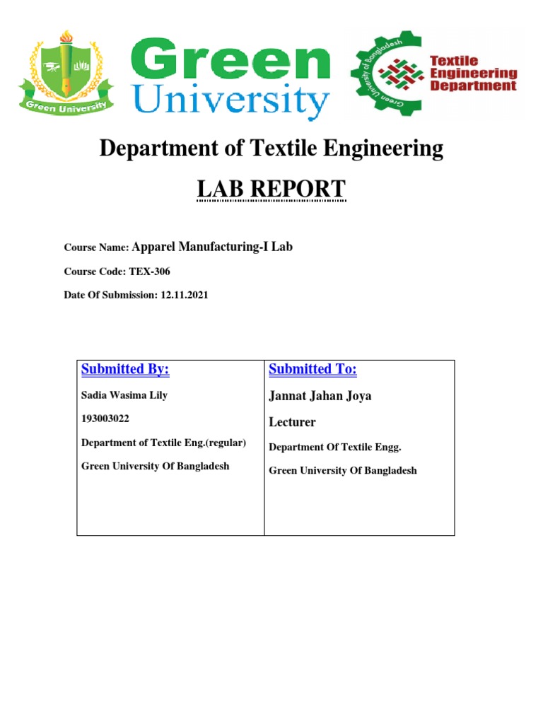Department of Textile Engineering Lab Report: Apparel Manufacturing-I Lab | PDF | Technology ...