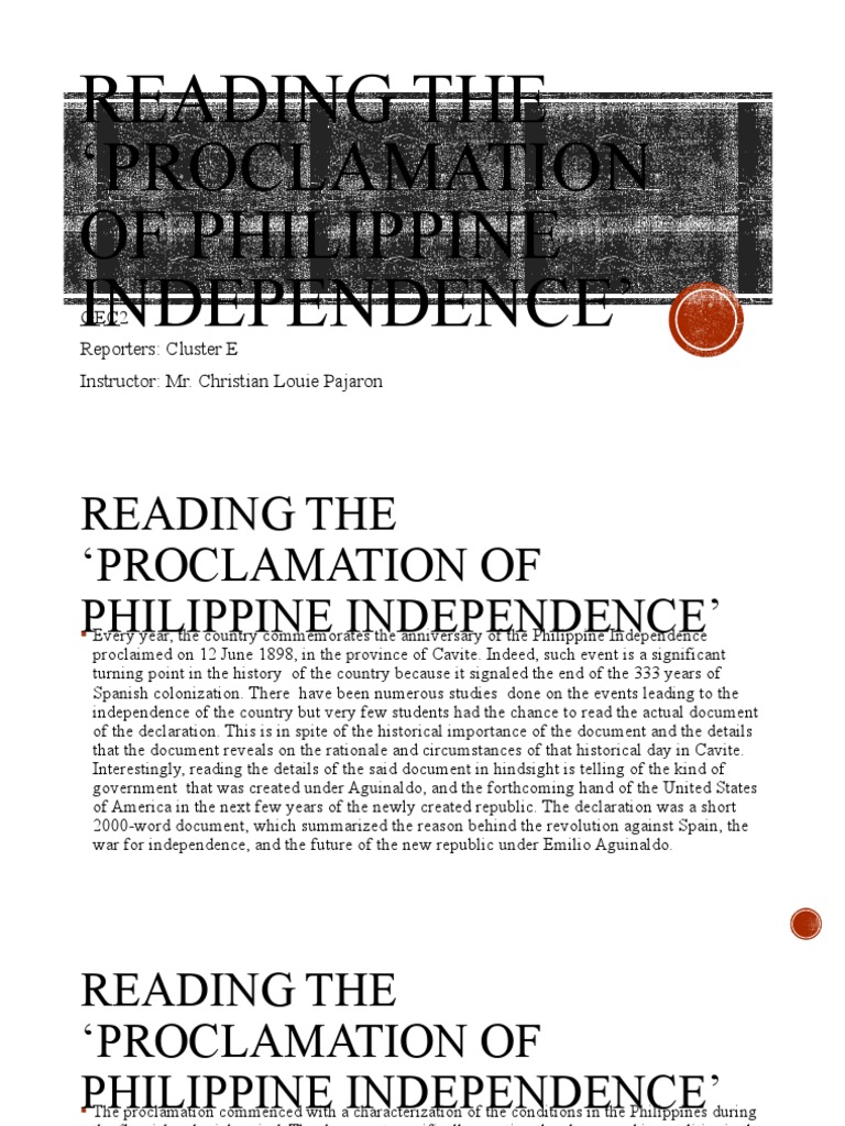 Reading The Proclamation of Philippine Independence': Gec2 Reporters ...