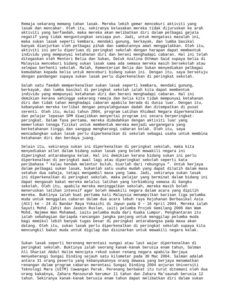 Contoh Karangan Sukan Lasak | PDF
