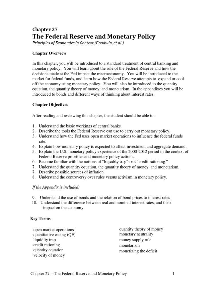 The Federal Reserve and Monetary Policy: Principles of Economics in ...