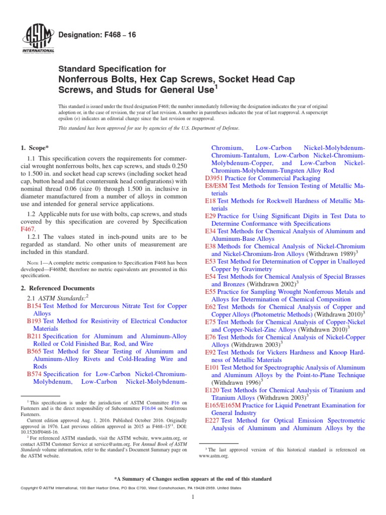 Nonferrous Bolts, Hex Cap Screws, Socket Head Cap Screws, and Studs For ...