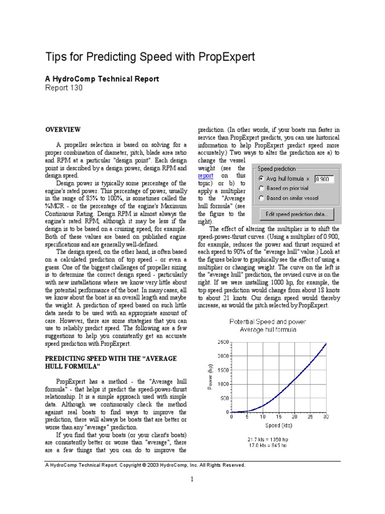 Tips For Predicting Speed With Propexpert: A Hydrocomp Technical Report ...