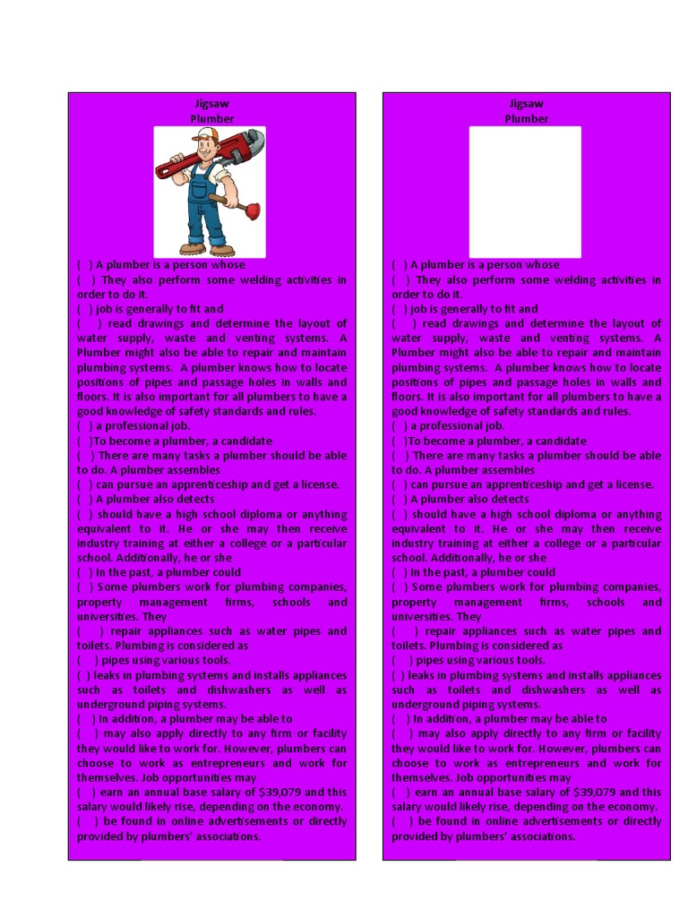 Information Gap Plumber 33 Jigsaw Fun Activities Games Games TBL Task ...