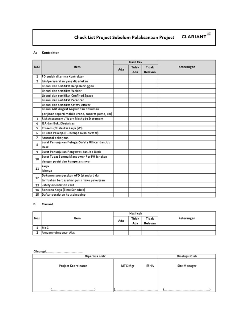 Checklist Proyek Sebelum Pelaksanaan | PDF