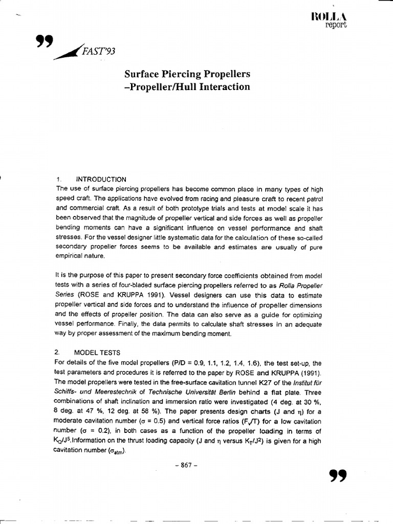 Surface Piercing Propellers - Propeller-Hull Interaction - Rolla ...