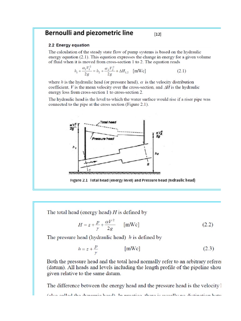 Bernoulli and Piezometric Line | PDF | Pressure | Hydraulics