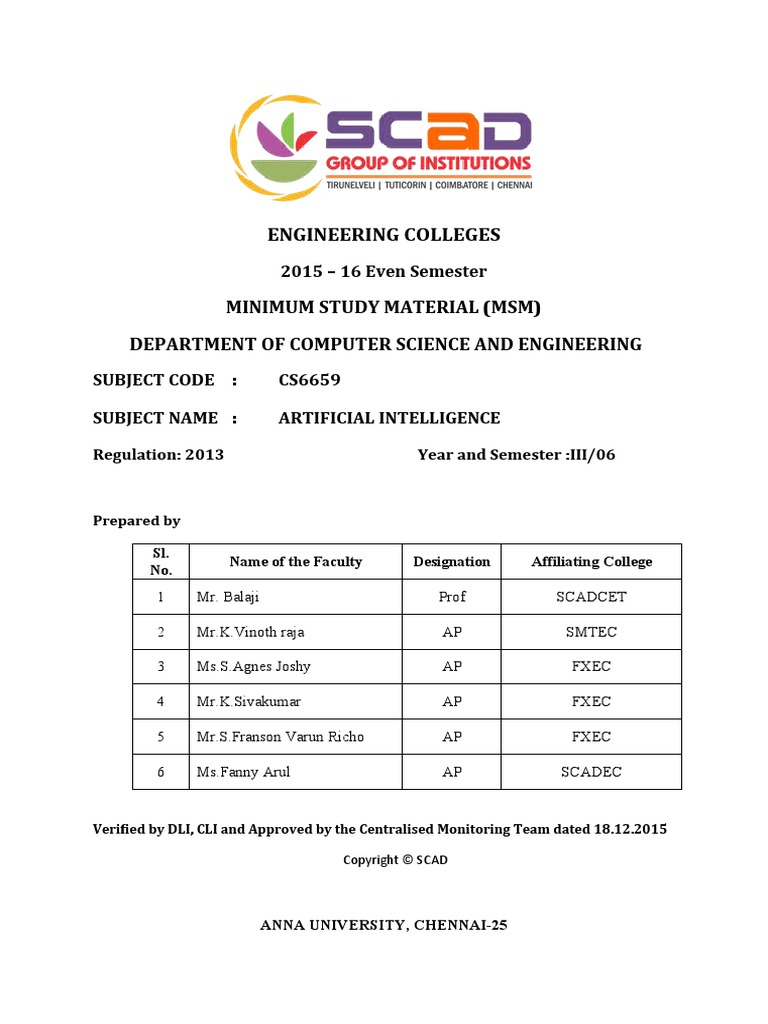 Engineering Colleges: Minimum Study Material (MSM) Department of Computer Science and ...