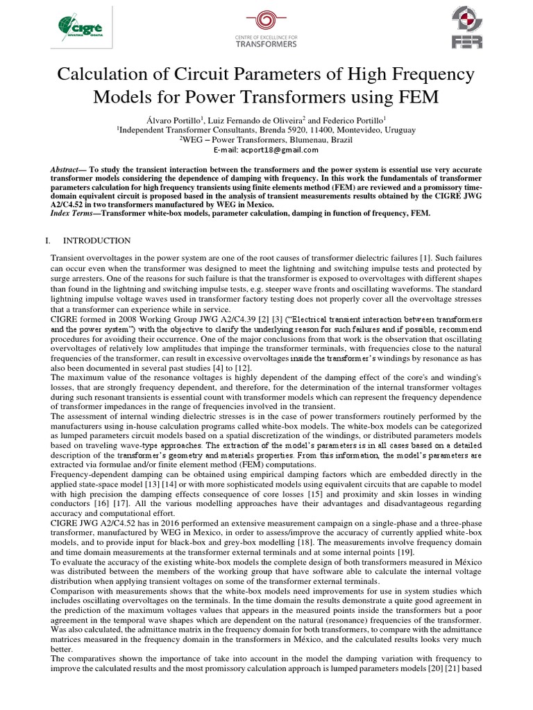 2019 Calculation of Circuit Parameters of High Frequency Models For Power Transformers Using FEM ...