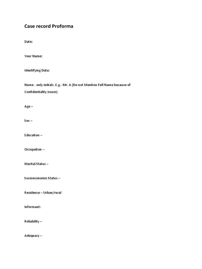 Case Record Proforma | PDF | Wellness | Science & Mathematics