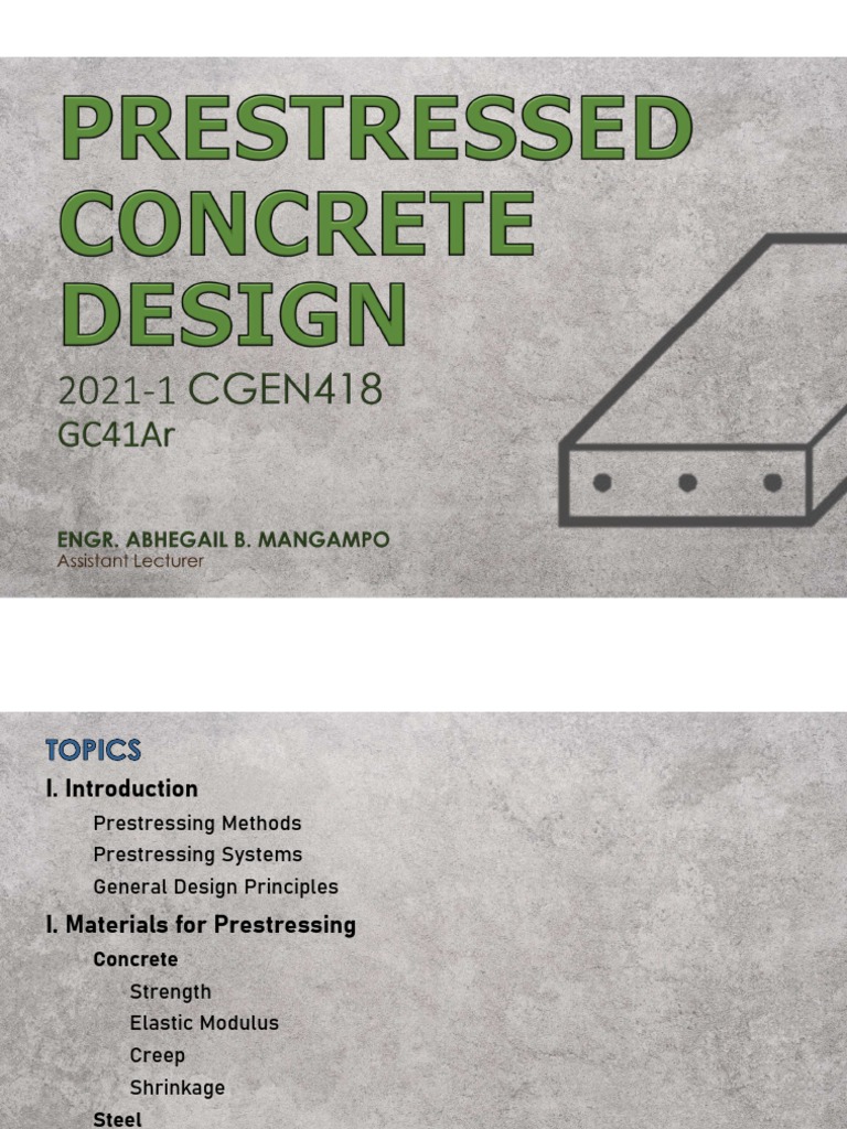 2021 1 Ceng418.Gc41ar Prestressed Concrete Course Outline | PDF