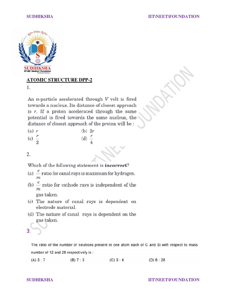 Atomic Structure DPP for IIT/NEET | PDF | Science & Mathematics